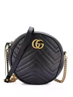 Gucci Gg Marmont Round Shoulder Bag Matelasse Leather Mini Crossbody Bag - Black