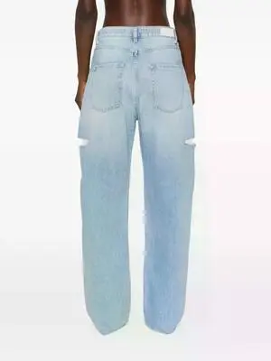 ICON DENIM LOS ANGELES Poppy Distressed Wide-leg Jeans - Blue