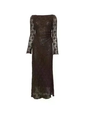 Imperial Lace-knit Long-sleeve Maxi Dress - Brown