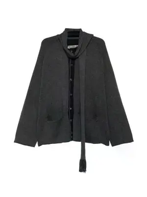 ZIGGY CHEN Scarf-detail Long-sleeve Cardigan - Grey