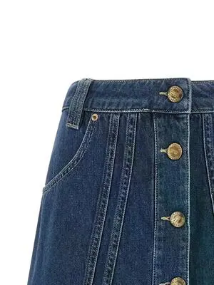 Farm Rio Ruffled Button-front Denim Mini Skirt
