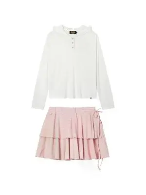 MINI CREAM Drop-shoulder Striped Hoodie And Skirt Set - White