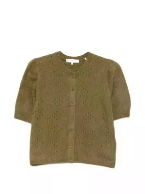 FRAME Pointelle-knit Short-sleeve Cardigan