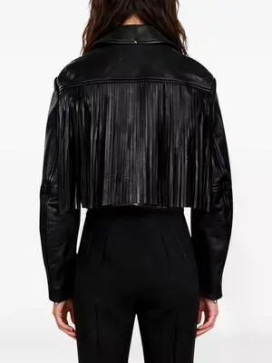 Sportmax Fringe-detail Biker Leather Jacket
