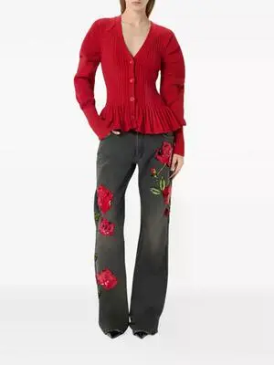 Blumarine Cable-knit Peplum Cardigan