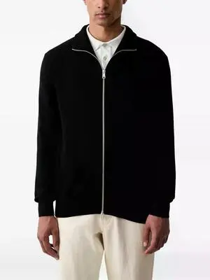Marc O'polo Zip-up Ribbed-trim Cardigan - Black