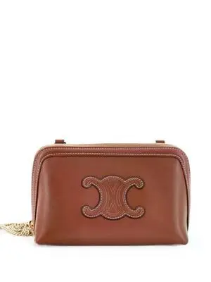 Celine Cuir Triomphe Zip Around Chain Clutch Leather Crossbody Bag