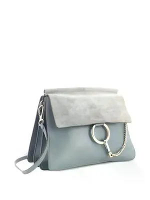 Chloé Faye Leather And Suede Medium Shoulder Bag - Blue