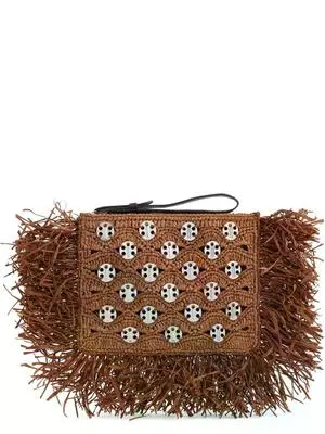 Rabanne 1969 Fringed Raffia Clutch Bag - Brown