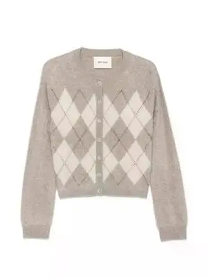 Soft Goat Argyle Cashmere Cardigan - Grey