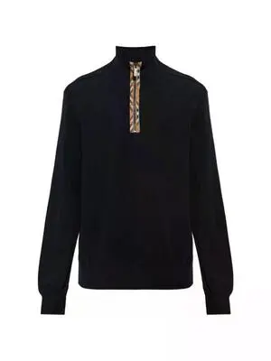 Burberry Check Trim Wool Half-zip Sweater - Blue