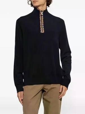 Burberry Check Trim Wool Half-zip Sweater - Blue
