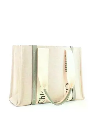 Chloé Woody Canvas With Leather Medium Tote Bag