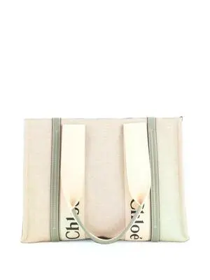 Chloé Woody Canvas With Leather Medium Tote Bag