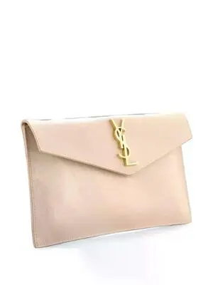 Saint Laurent Uptown Pouch Leather Clutch Bag - Neutrals