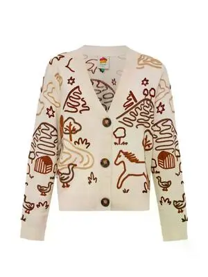 Farm Rio Countryside Cornelli Embroidered Knit Cardigan