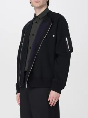 Sacai Cotton Blend Crewneck Sweatshirt With Side Zips - Black
