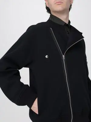 Sacai Cotton Blend Crewneck Sweatshirt With Side Zips - Black