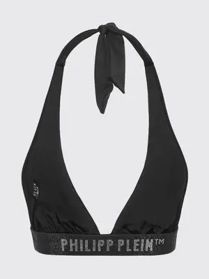 Philipp Plein Triangle Bikini Top In Polyamide With Rhinestone Logo