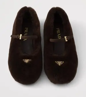 Prada Shearling Ballet Flats - Brown