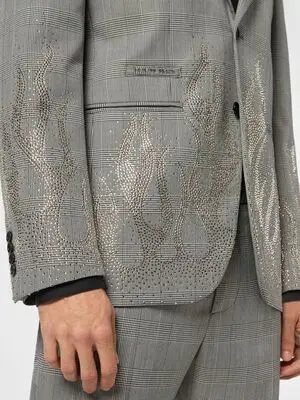 Philipp Plein Prince Of Wales Wool Blazer With Applied Crystals
