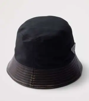 Prada Leather-trim Logo Bucket Hat