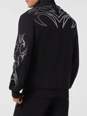 Philipp Plein Cotton Track Jacket Sweatshirt With Zip, Crystals And High Neck