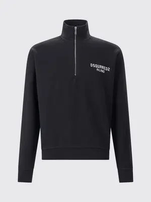 Dsquared2 High Neck Cotton Zip Sweatshirt With Printed Logo