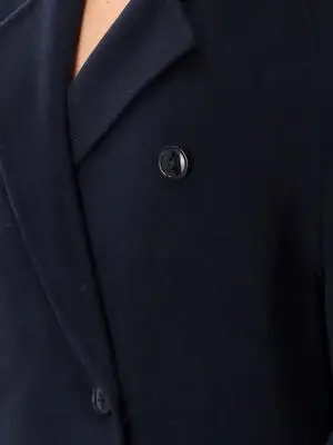 Loulou De Saison Double-breasted Long Coat In Wool And Cashmere Blend - Navy