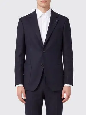 LARDINI Single-breasted Virgin Wool Blazer With Peak Lapels And Patch Pockets - Grey