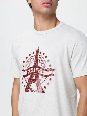 Kenzo Crewneck Cotton T-shirt With Contrasting Graphic Logo Print On The Front - Grey