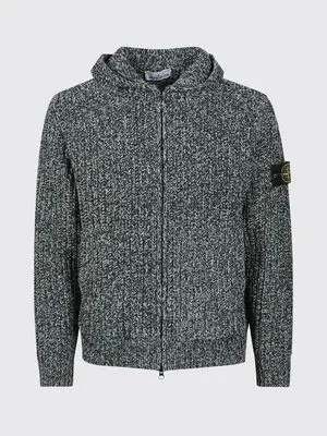 Stone Island Hooded Ribbed Cotton Cardigan With Zip And Logo Patch - Green