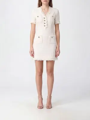 SELF-PORTRAIT Tweed V-neck Sheath Mini Dress With Fringed Hem