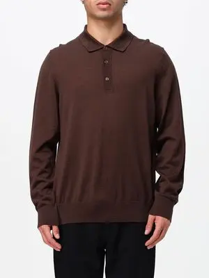BOSS Long-sleeved Knit Polo Shirt In Pure Virgin Wool - Brown