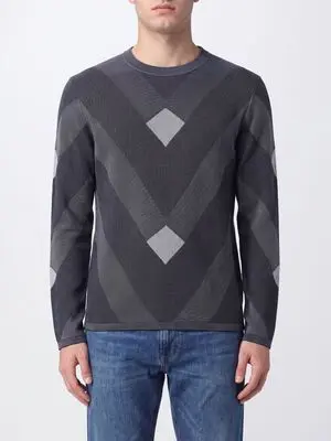 Emporio Armani Diamond Jacquard Cotton Crewneck Sweater - Blue