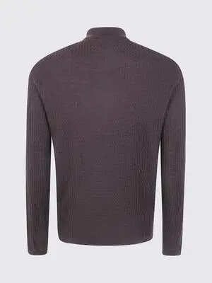Emporio Armani Virgin Wool Zip-up Cardigan With Embroidered Eagle Logo - Brown
