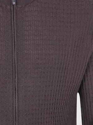 Emporio Armani Virgin Wool Zip-up Cardigan With Embroidered Eagle Logo - Brown
