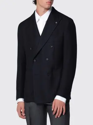 Tagliatore Double-breasted Short Coat In Super 100's Virgin Wool Blue