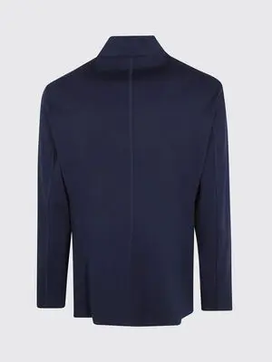 Emporio Armani Slim Fit Double-breasted Short Jacket In Wool And Cotton Blend - Blue