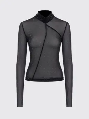 Liu Jo Slim Fit Turtleneck Top In Sheer Fabric With Crystal Embroidery