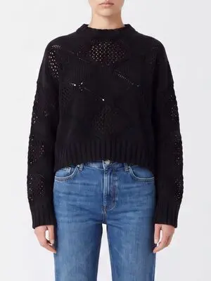 Liu Jo Cropped Open-knit Wool Blend Sweater With Dropped Shoulders