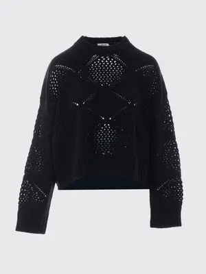 Liu Jo Cropped Open-knit Wool Blend Sweater With Dropped Shoulders