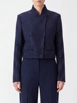 Pinko Single-breasted Short Jacket In Viscose With Crystal Embroidery