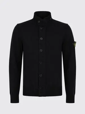 Stone Island High-neck Wool Blend Cardigan With Compass Logo Patch