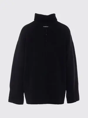 Pinko Relaxed Fit Wool And Cashmere Turtleneck Sweater With Dropped Shoulders - Black