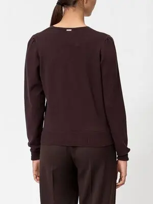 TWINSET Cropped V-neck Sweater In Viscose Blend With Ribbed Trims - Brown