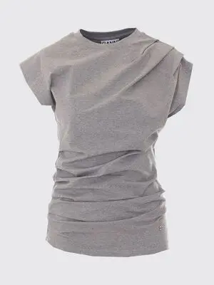 GANNI Draped Slim Fit Top In Organic Cotton With Cap Sleeves