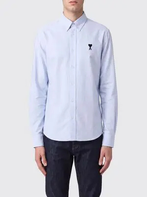 AMI Paris Slim Fit Cotton Shirt With Button-down Collar And Embroidered Logo - Blue