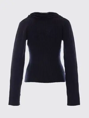 GANNI Slim Fit Ribbed Wool V-neck Sweater With Butterfly Logo