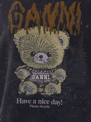 GANNI Teddy Bear Print Organic Cotton Crewneck Sweatshirt With Logo